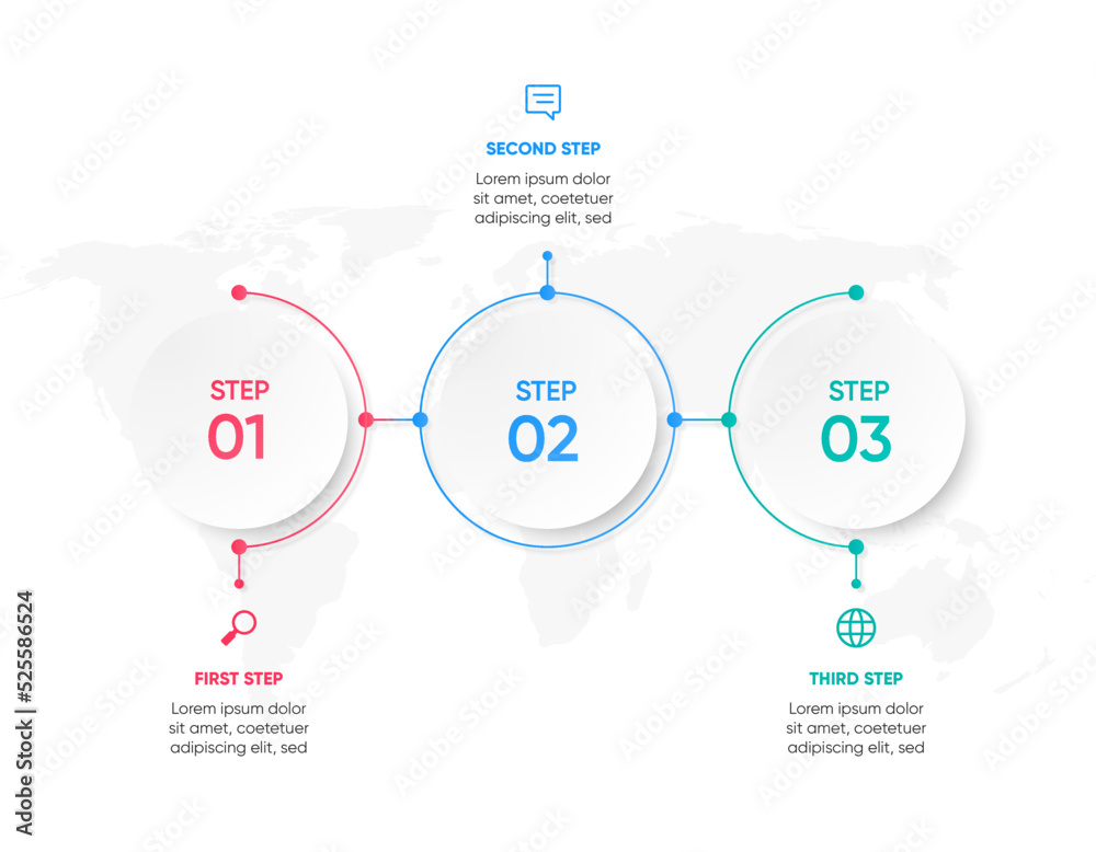 three steps circle infographic template banner design. Simple and ...
