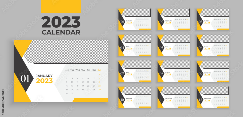 Vector de Stock Desktop Monthly Photo Calendar 2023. Cover Calendar ...