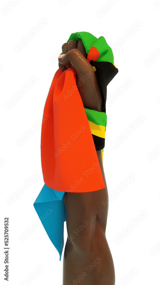 Hand fist holding Tanzanian flag. Hand lifted and grabbing flag ...