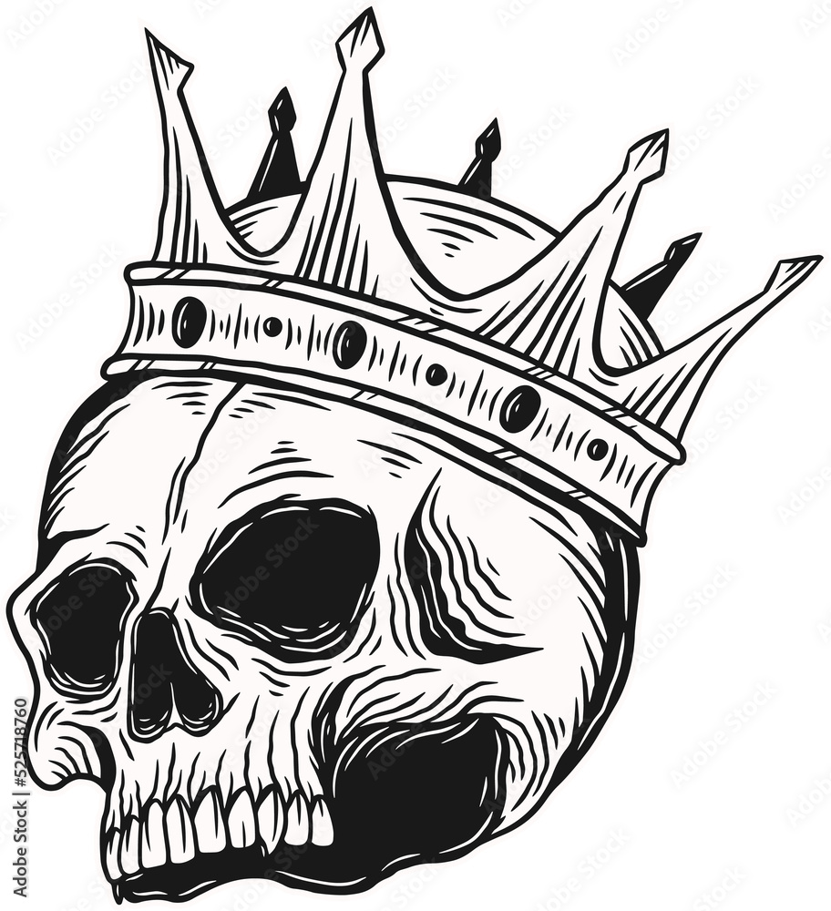 Skull Crown Dark illustration Skull Bones Head Hand drawn Hatching ...