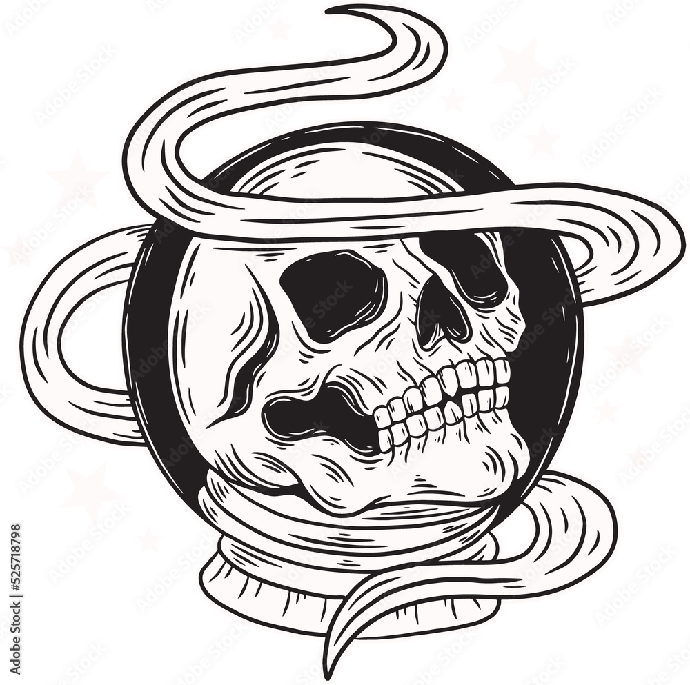 Skull Head Dark illustration Skull Bones Head Hand drawn Hatching ...