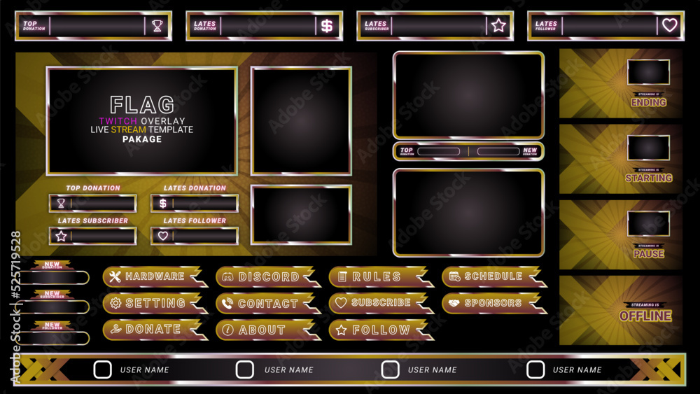 twitch Stream Facecam OBS Template brown x overlay design Pack . modern ...