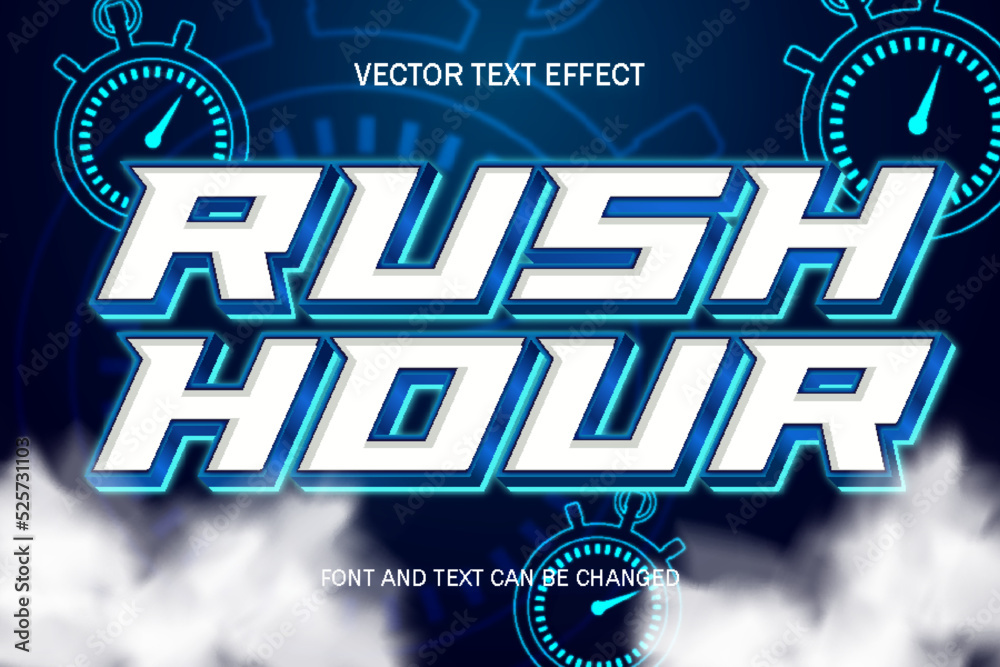 rush hour blue time clock font typography 3d editable text effect style ...