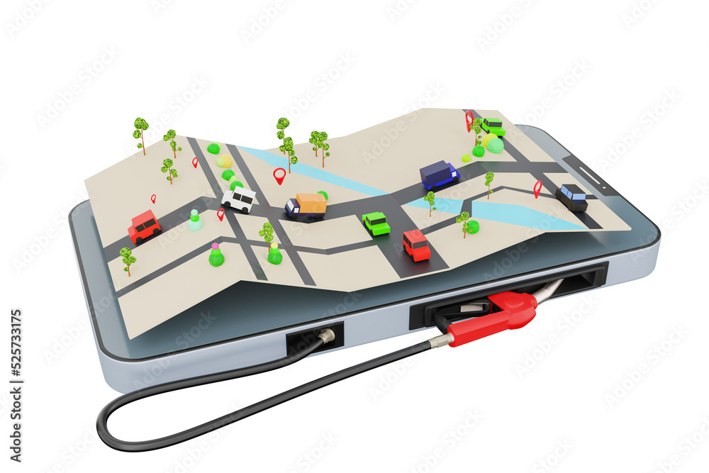 3d illustration refueling point Gas stations and travel maps Signs and ...