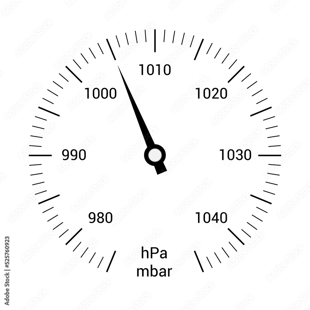 A simple illustration of a barometer dial with numbers and a hand ...