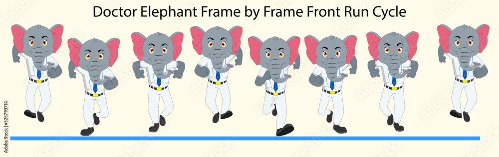 Vector de Stock Cute Elephant front Run cycle in doctor dress vector ...