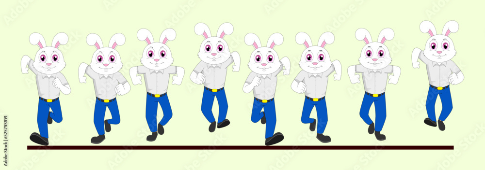 Stock-Vektorgrafik „Cartoon cute White Rabbit front Run cycle in School ...