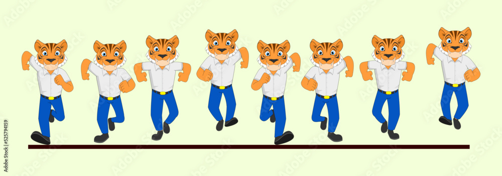 Tiger Frame by Frame Front Run Cycle in School Uniform Vector ...