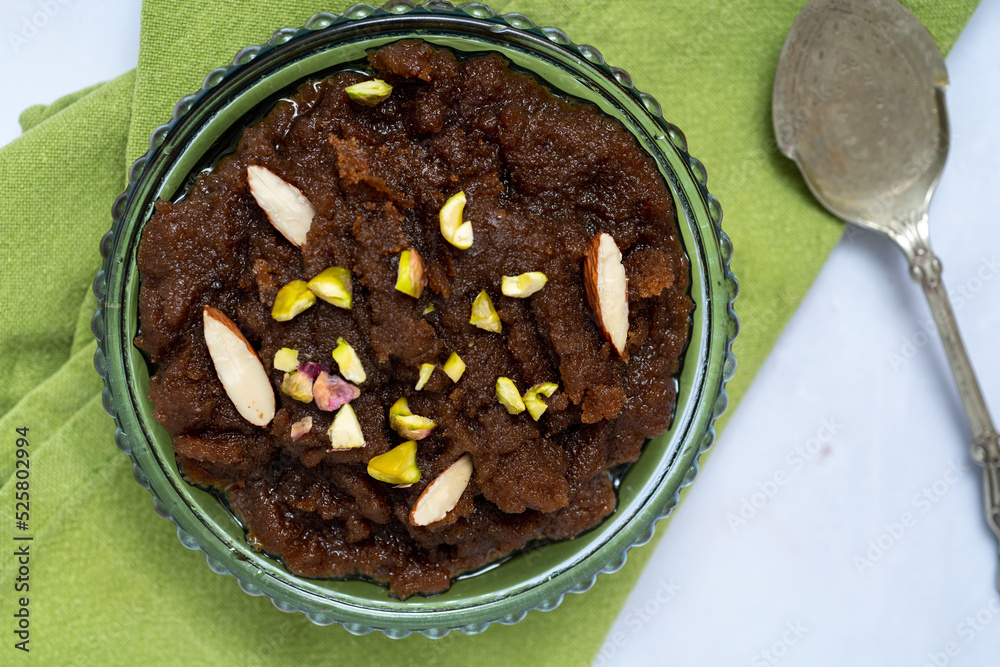 Semolina halwa an Indian sweet dish or dessert made with common-wheat ...
