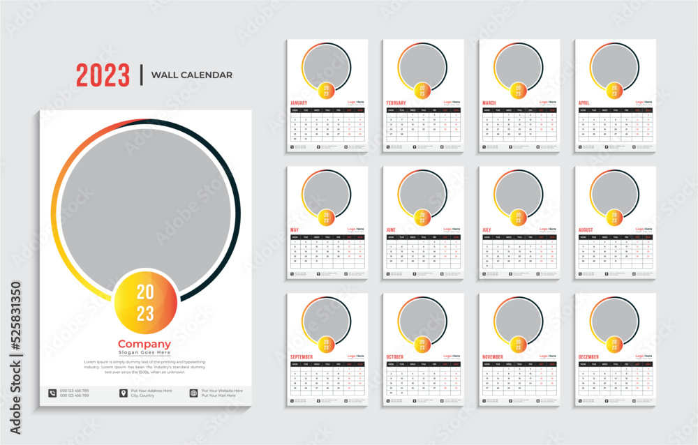 2023 Calendar template vector, Planner for 2023 year, Wall calendar ...