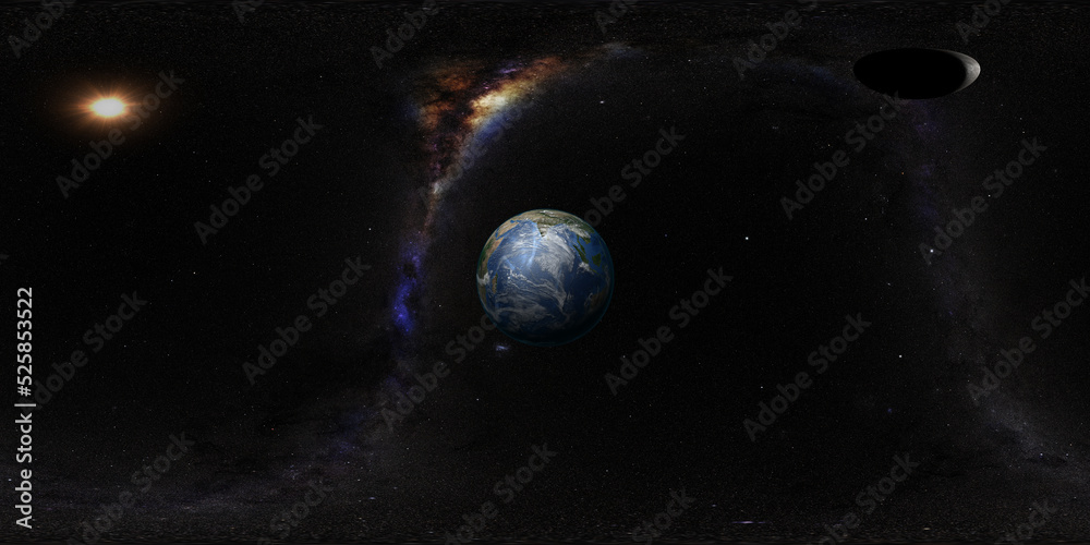 360 degree space background with Planet Earth and Moon 12K ...