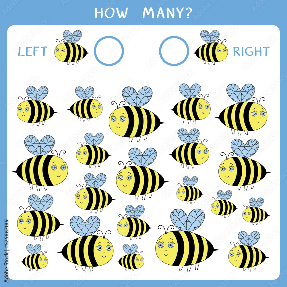 Simple educational game for kids. Count how many bees fly to the left ...