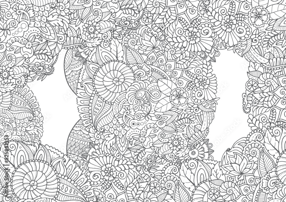 Floral seamless pattern. Outline sketch contour drawing, line art ...