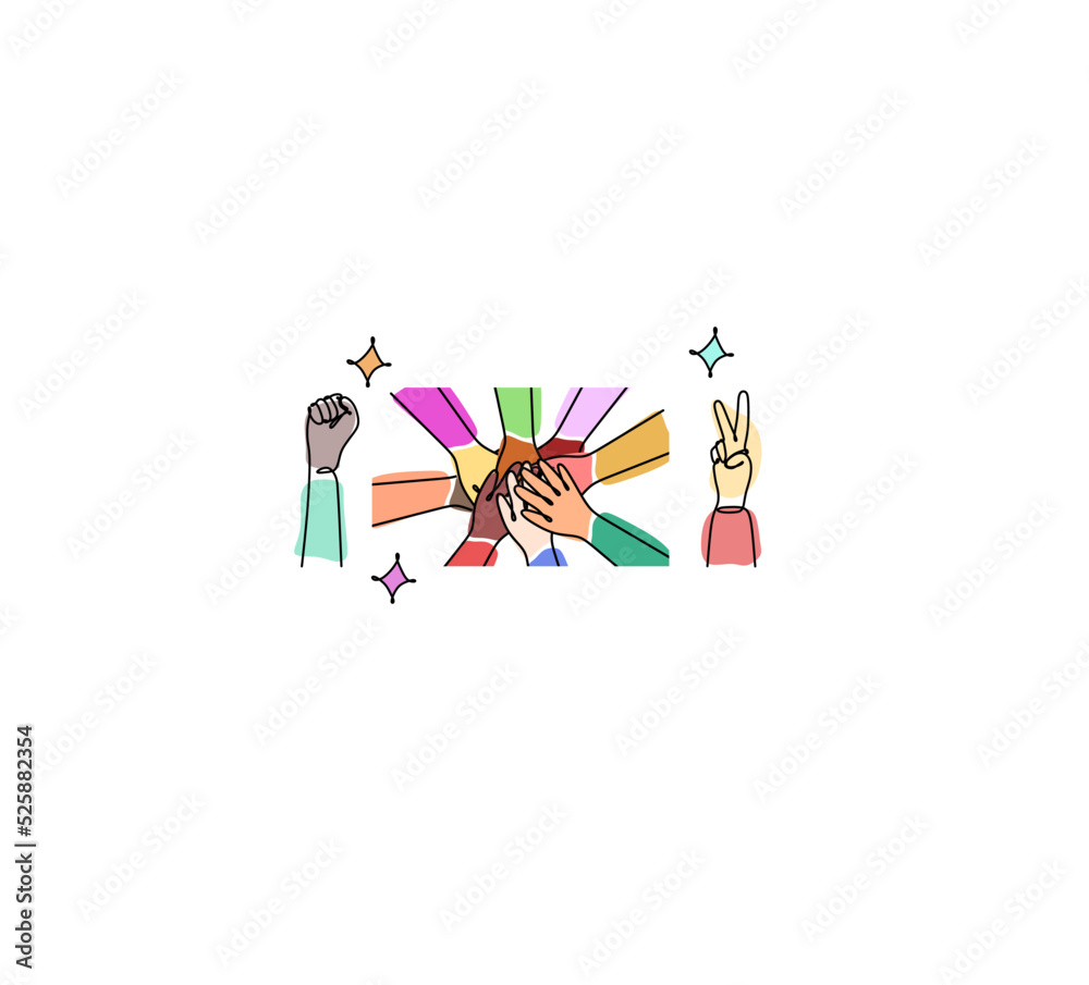 The concept of inclusion and diversity. Multiethnic hands put their ...