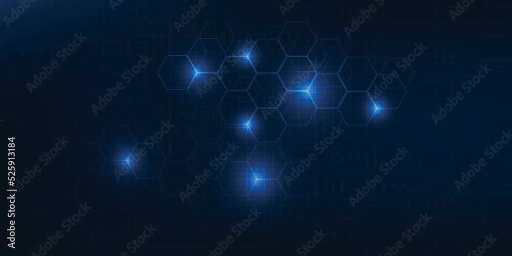 Vector illustration of futuristic blue hexagon network with glowing ...
