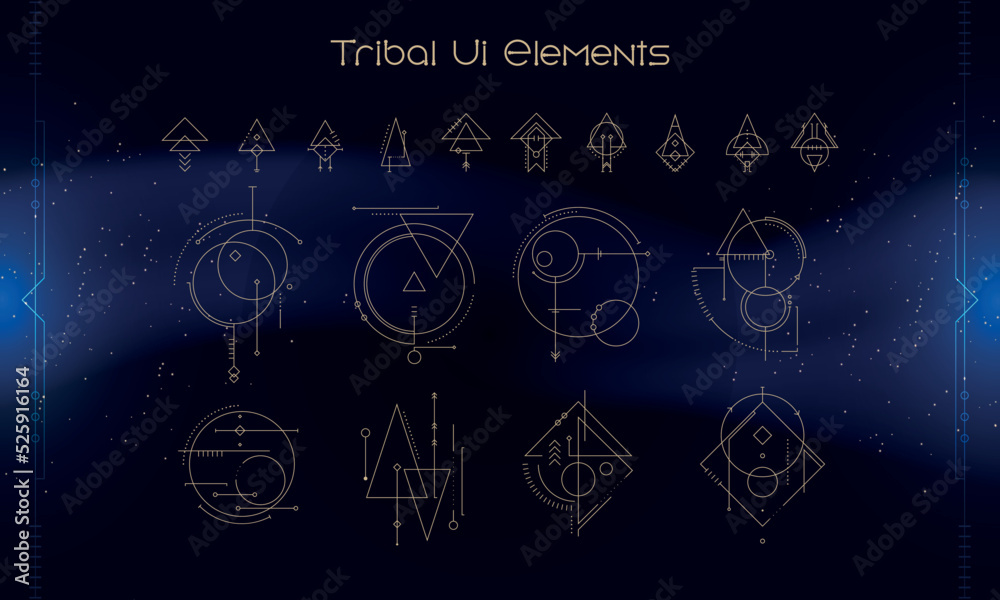 Set of Tribal User Interface Elements. Fantasy ethnic HUD. Good for ...