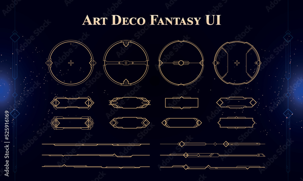 Vector de Stock Set of Art Deco Modern User Interface Elements. Fantasy ...