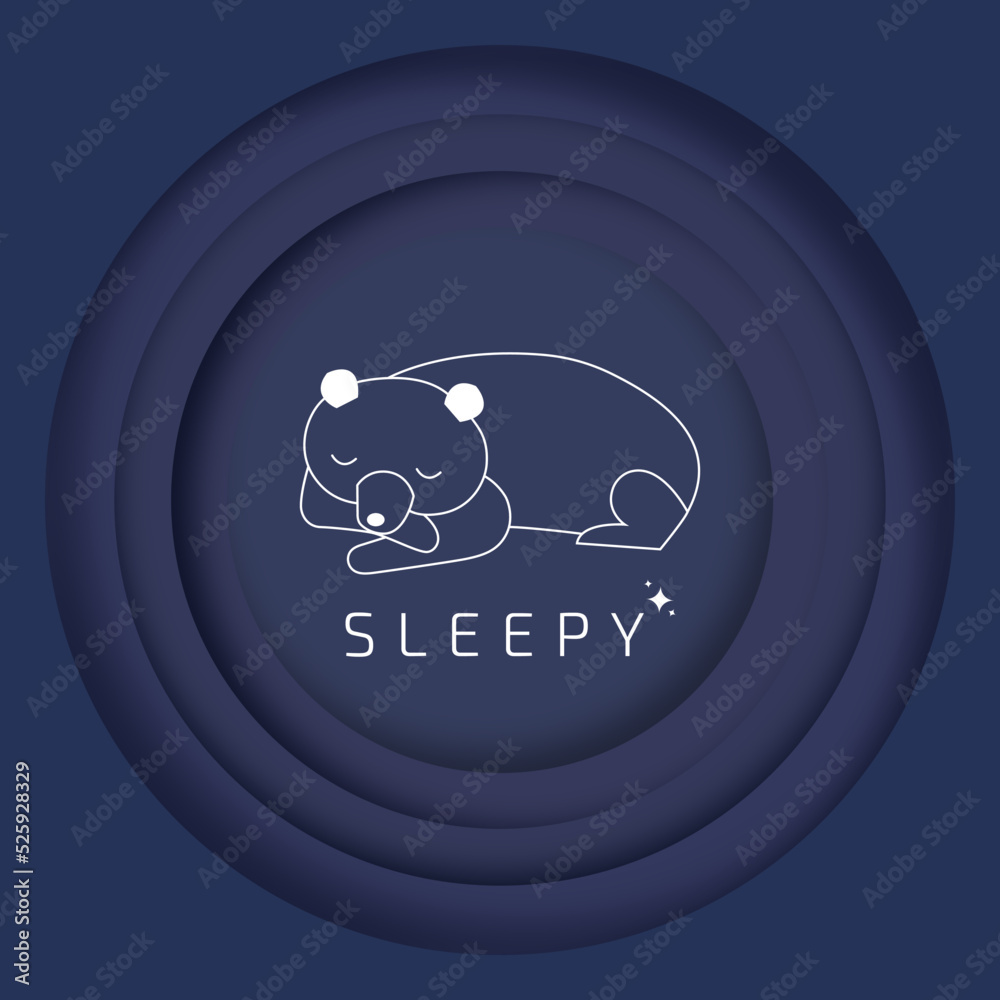 logo sleepy bear lying and sleep on dark background, line art logo ...