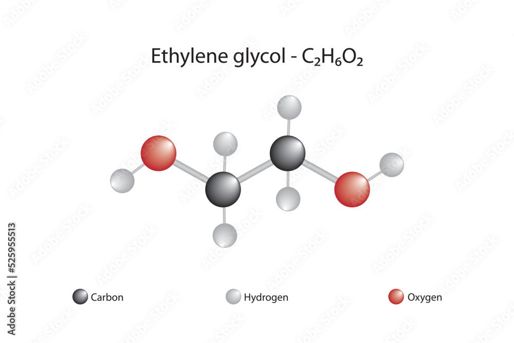 Molecular formula and chemical structure of ethylene glycol Stock ...