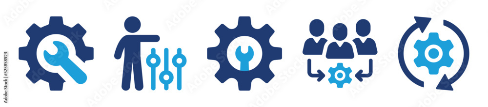 Setup icon collection. Settings, maintenance and configuration symbol ...