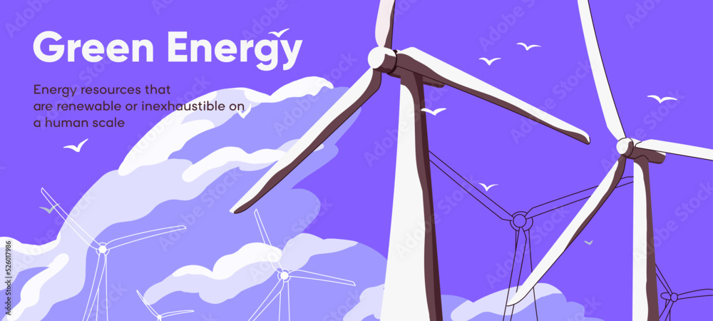 Green energy landing web page design with windmill turbines. Renewable ...