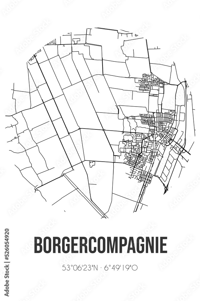 Abstract street map of Borgercompagnie located in Groningen ...