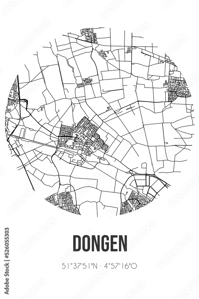 Abstract street map of Dongen located in Noord-Brabant municipality of ...