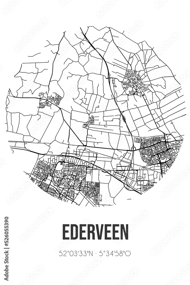 Abstract street map of Ederveen located in Gelderland municipality of ...