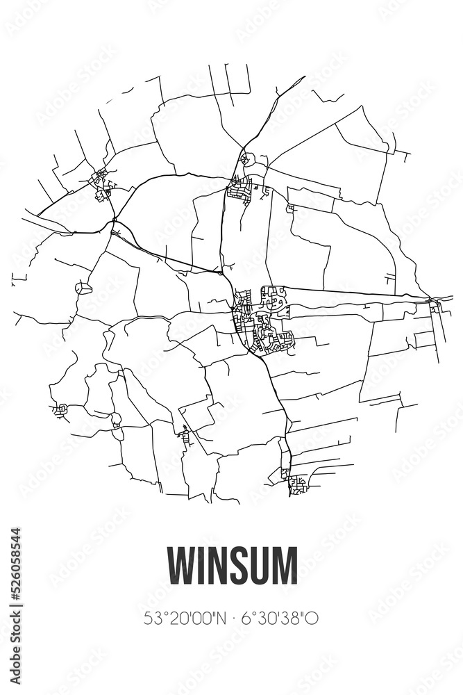 Abstract street map of Winsum located in Groningen municipality of Het ...