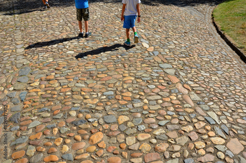 rural stone paving urban square made of quartz boulders size around ...