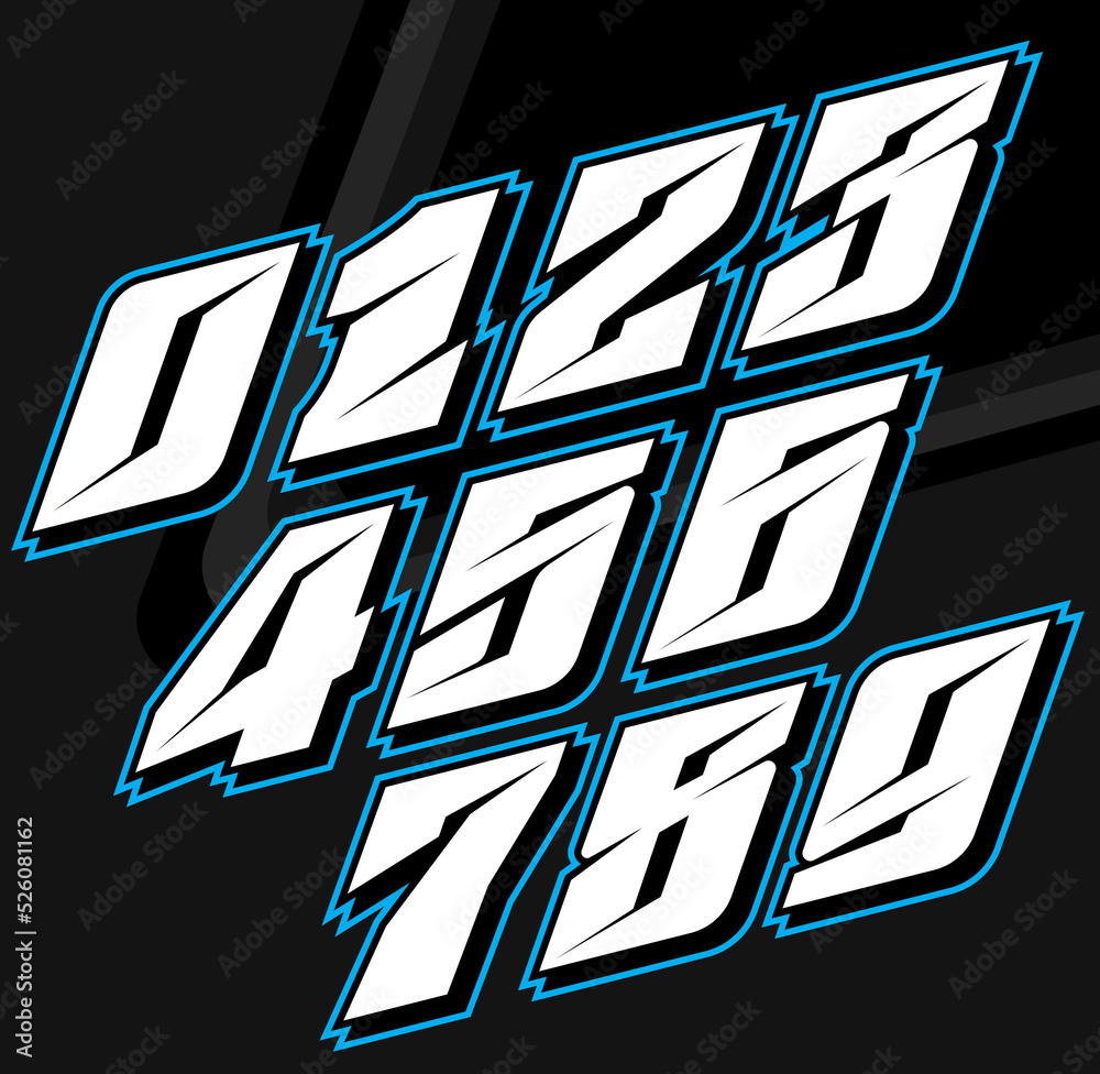 Vector de Stock Slanted Racing Numbers with border | Adobe Stock