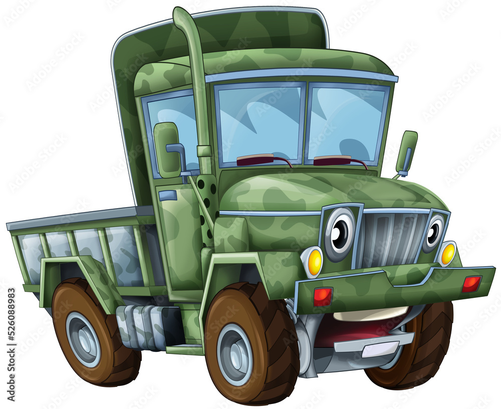cartoon happy and funny military truck isolated car smiling vehicle ...