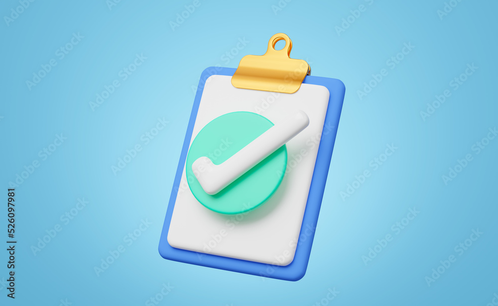 3d paper sheets with check marks on blue background. Confirmed or ...