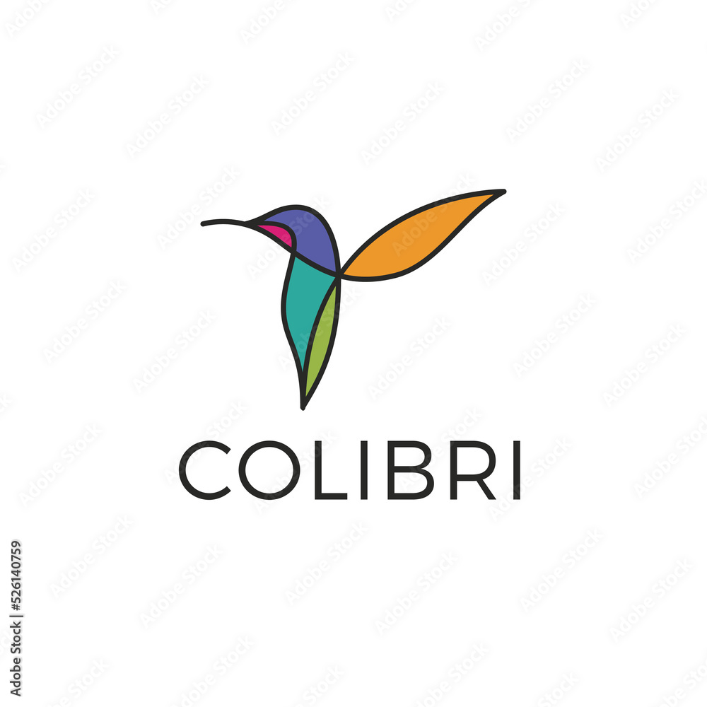 Colibri bird logo colorful with line art, logo premium vector Stock ...