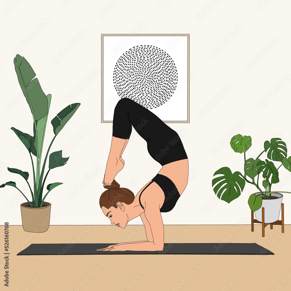 Vrischikasana / Scorpion Pose. Flexible Woman doing inverted yoga asana ...