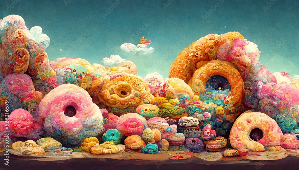 Ilustración de Stock Fantasy donut land with desserts and sweets doughnut candyland, sweet sugar ...