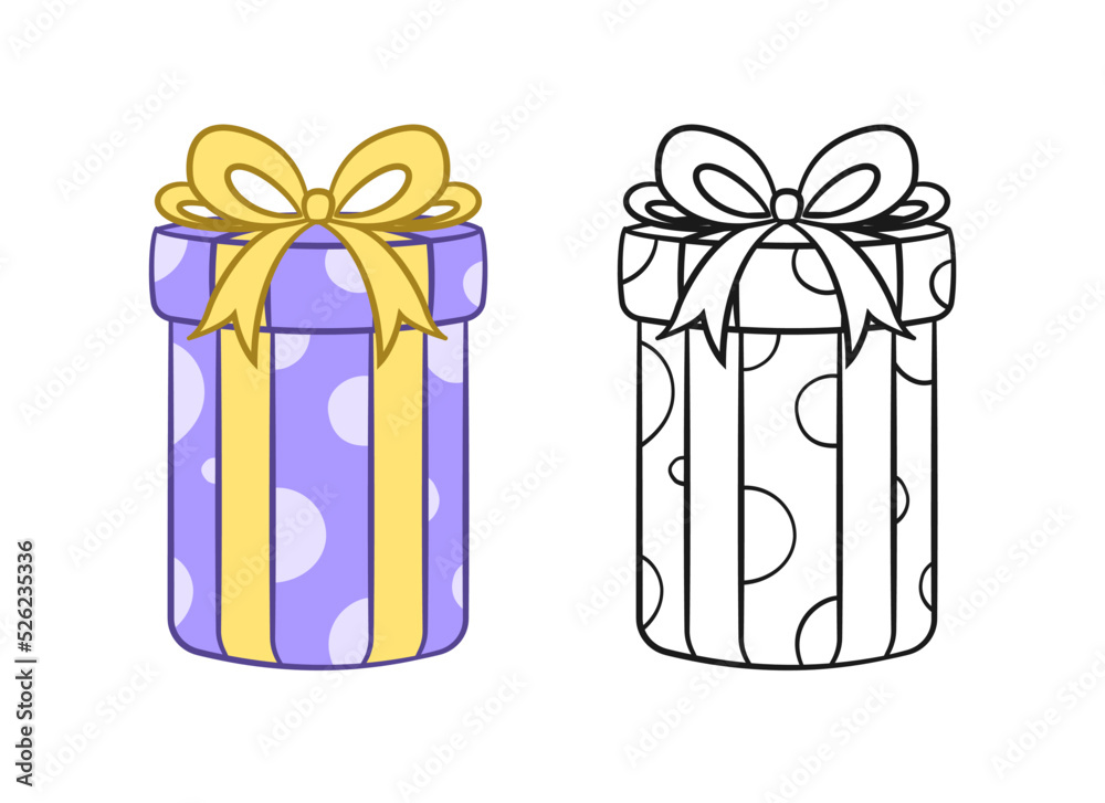 Round gift box with polka dots and bow cartoon clipart. Christmas or ...