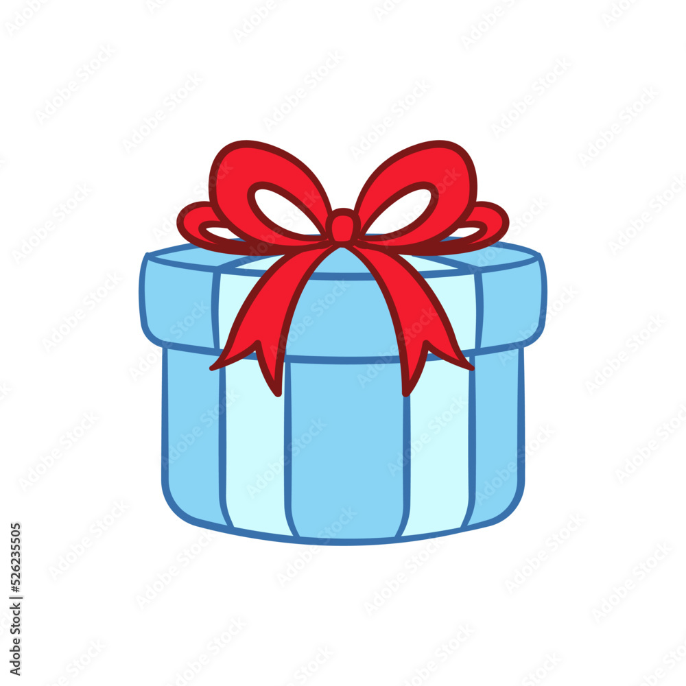 Round gift box with bow cartoon. Christmas or birthday present ...