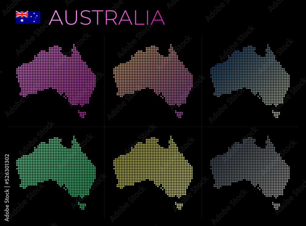 Vektor Australia dotted map set. Map of Australia in dotted style ...