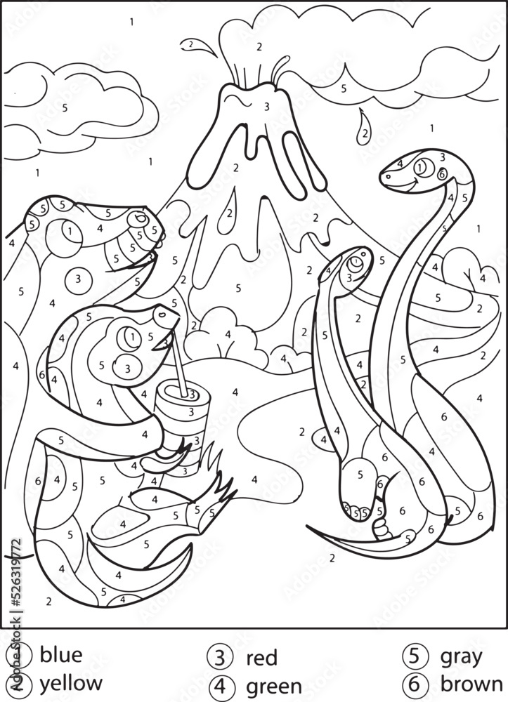 Dinosaur color by number coloring pages for adults Stock Vector | Adobe ...