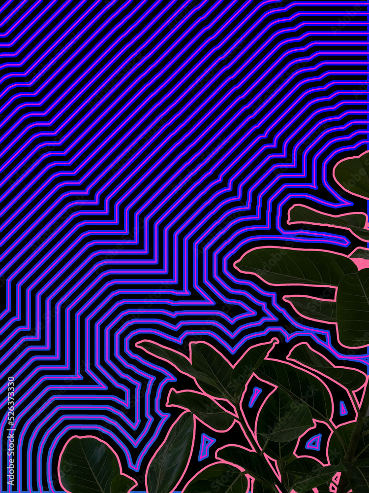 Seamless beautiful exotic tropical foliage line art/ illustration in ...