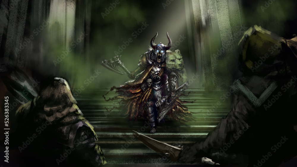 The viking dead draugr came out of the crypt to fight against the ...