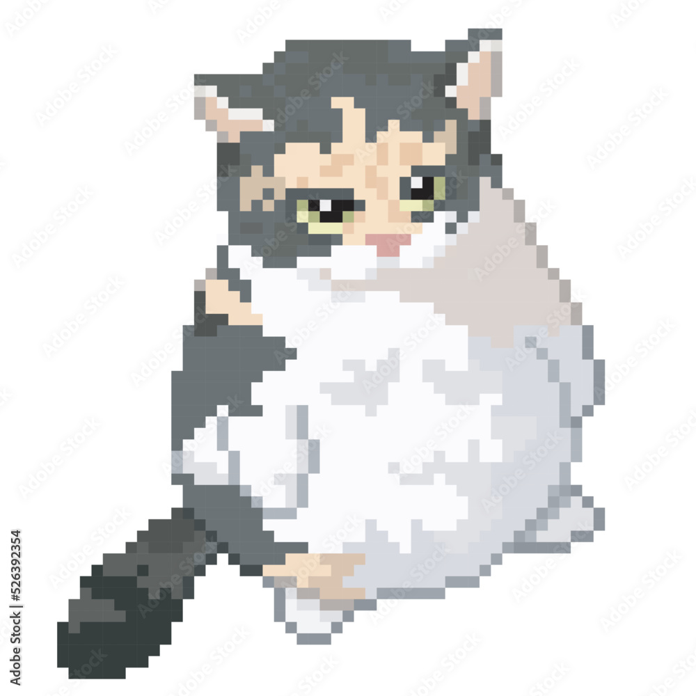 Fat cat illustration, cartoon pixel art Stock Vector | Adobe Stock