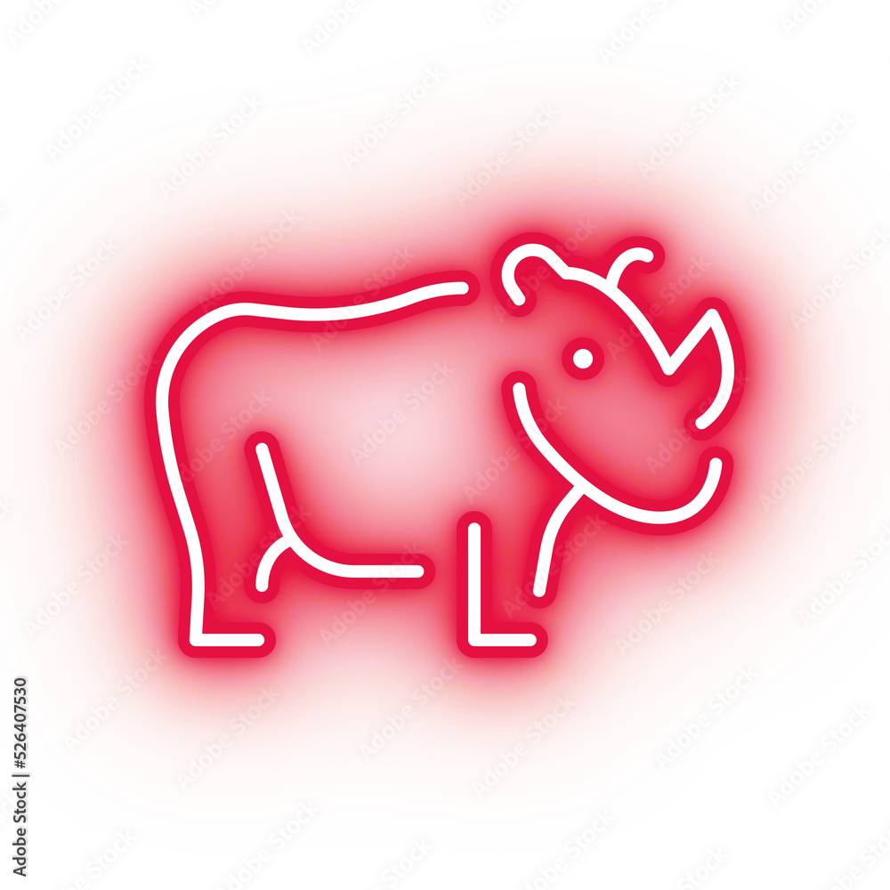 Neon red rhino icon, transparent background, neon safari animal icon ...