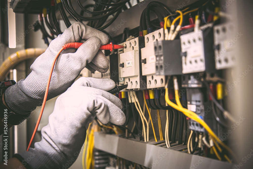 Electricity and electrical maintenance service, Engineer hand holding ...