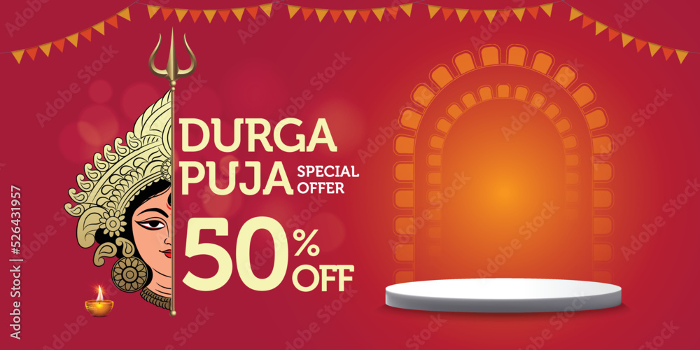 Happy Durga Puja Sale special offer banner template with festive ...