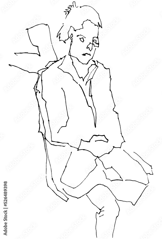 Flat Illustration Young Guy Line Drawing with Phone in Hands. One Line ...