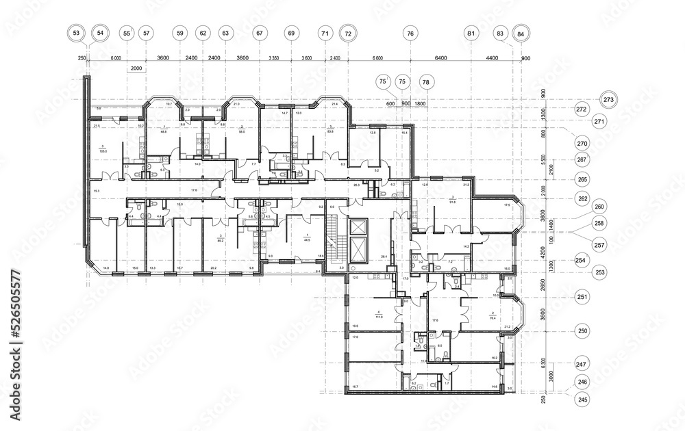 Detailed architectural floor plan, apartment layout, blueprint. Vector ...