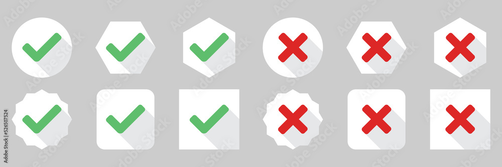 Check and wrong marks Icon Set, Tick and cross marks, Accepted,Rejected, Approved,Disapproved ...