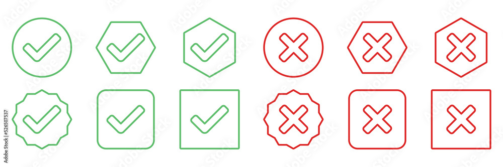 Check and wrong marks Icon Set, Tick and cross marks, Accepted,Rejected, Approved,Disapproved ...